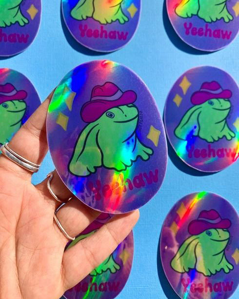 Holographic Yeehaw Frog Sticker | Home Goods | Personify – Personify Shop