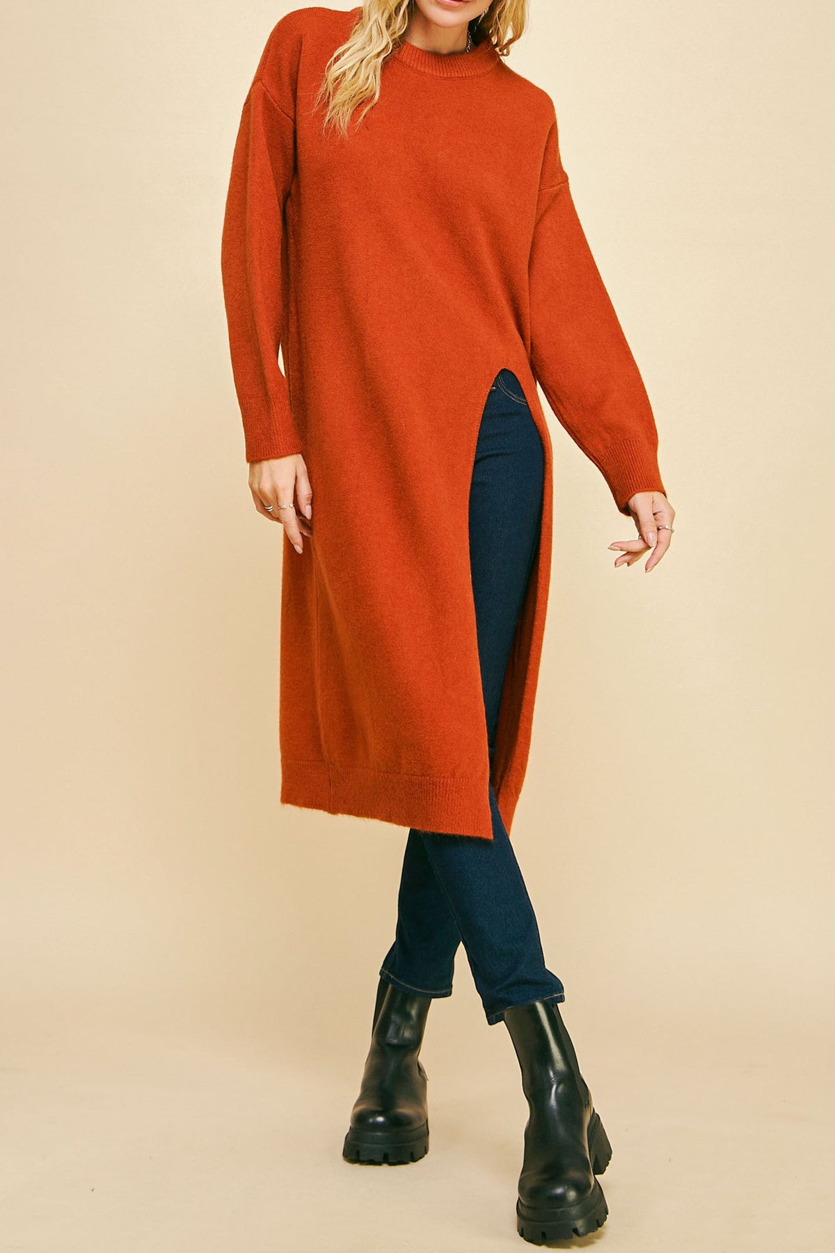 Rust Split Longline Sweater *S-L* | Women’s Clothing | Personify ...