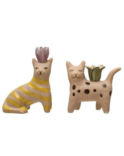 Custard Stripes Cat Taper Holder | Home Goods | Personify – Personify Shop